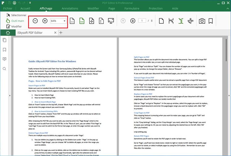 Comment faire pour zoomer le document PDF pour qu'il vous soit convenable